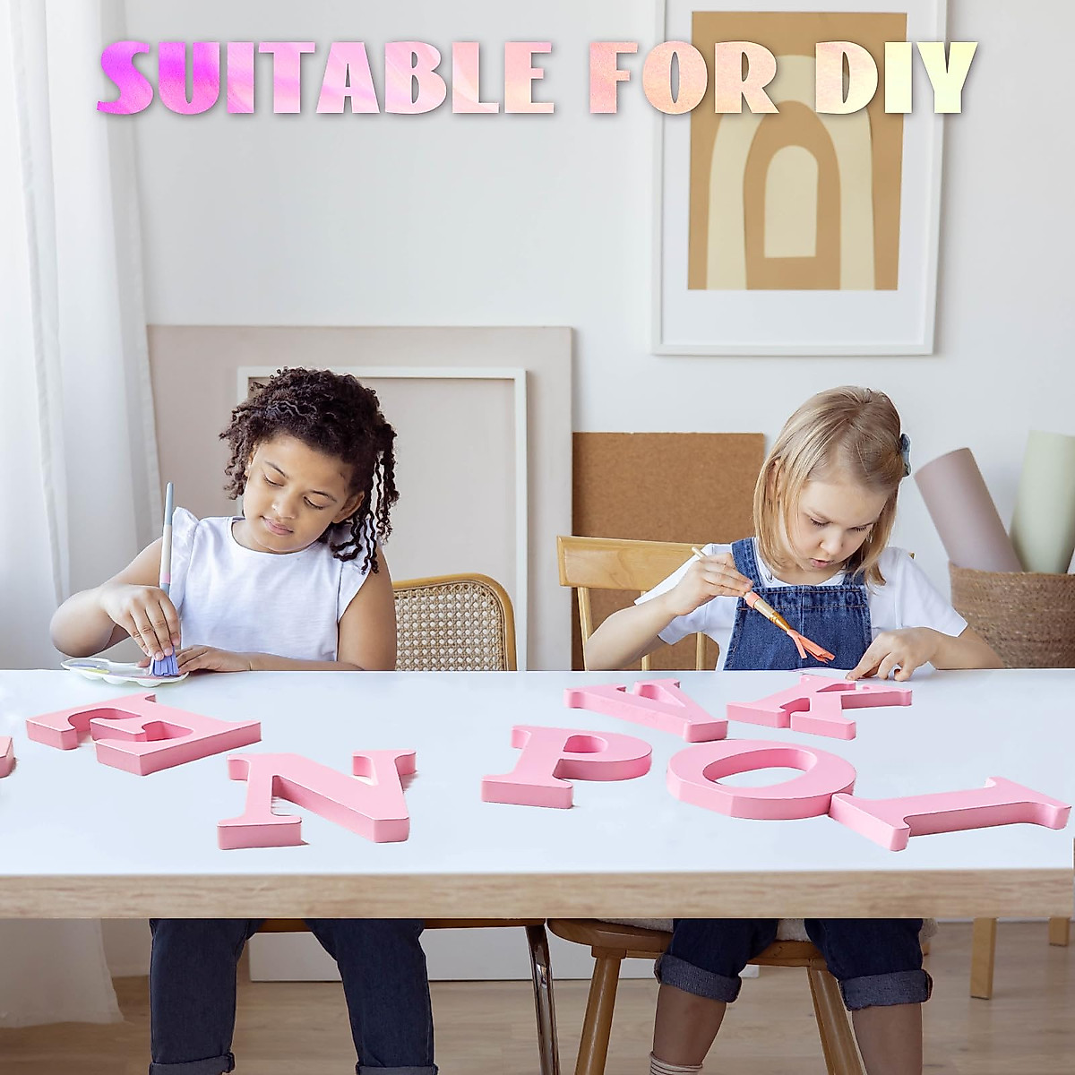 AOCEAN 8 Inch Pink Wood Letters Unfinished Wood Letters for Wall Decor Decorative Standing Letters Slices Sign Board Decoration for Craft Home Party Projects (M)