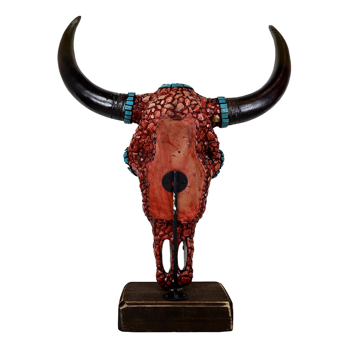 Ebros Gift 18" High Large Western Southwest Steer Bison Buffalo Bull Cow Skull Head with Red Fire Stones Turquoise Beads and Cross Design Desktop Sculpture Native Indian Sacred Skulls