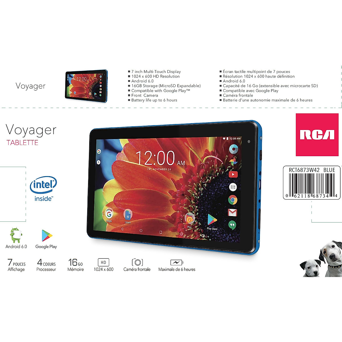 RCA Premium High Performance Voyager 7" 16GB Touchscreen Tablet Computer Quad-Core 1.2Ghz Processor 1G Memory 16GB Hard Drive Webcam WiFi Bluetooth Android 6.0-Blue