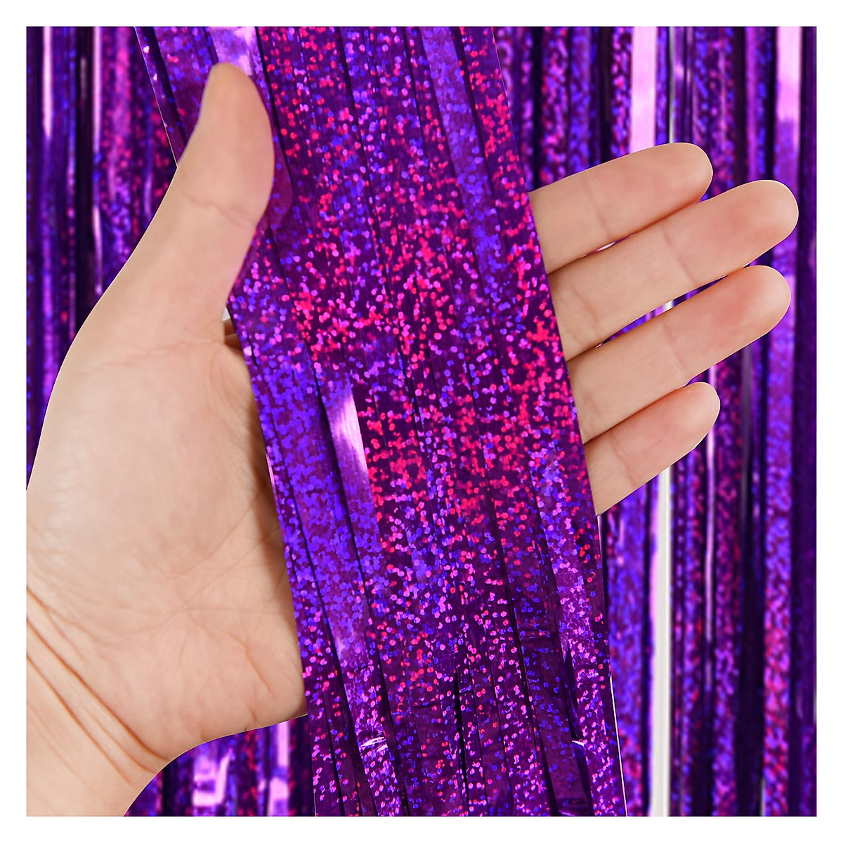 pabues 5 Pack 3.3ft x 6.6ft Laser Purple Tinsel Curtain Party Backdrop -Glitter Foil Fringe Curtain for Birthday Graduation Engagement Bridal Shower Bachelorette Baby Shower Party Decorations