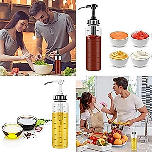(3 Pack) Glass Sauce Pump Dispenser , No Drip,17 Ounce Big Olive Oil Dispenser Bottle Set, Ketchup Salad Dressing Honey Oil Presser,Sticky Sauce Squeeze Bottle for Kitchen and BBQ