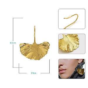 Ginkgo Leaf Earrings for Women, Cute Leaf Plant Earrings for Womens, Gold Flower Petal Dangle Earrings Hypoallergenic, Golden Flower Floral Leaf Statement Drop Earrings, Fall Leaf Bohemian Earrings