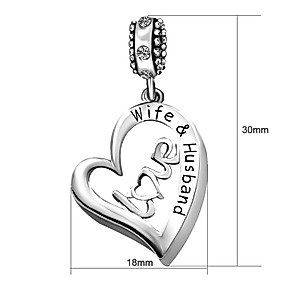 KunBead I Love You Wife Husband Heart Valentines Day Birthday Dangle Charms Compatible with Pandora Bracelet for Womenfriend