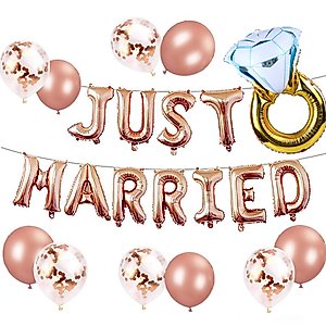 LaVenty Set of 12 Just Married Balloons Just Married Banner Bridal Shower Party Balloons Bridal Shower Party Decoration Wedding Party Decoration