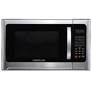 Farberware Countertop Microwave Oven 1.2 Cu. Ft. 1100 Watt with LED Lighting, Child Lock, Easy Clean Grey Interior, Stainless Steel