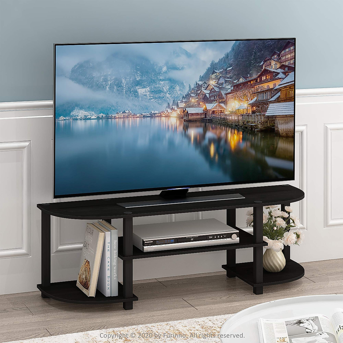 Furinno Turn-S-Tube Wide TV Entertainment Center, Espresso/Black & Simplistic End Table, Espresso/Black