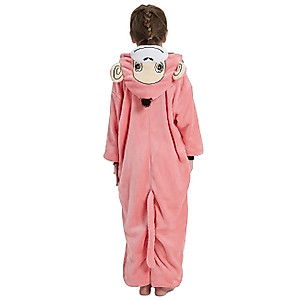 CALANTA Monkey Onesie Kids Gorilla Costume Animal Girls Pajamas One Piece Plush Sleepwear Cosplay Halloween Christmas.Pink.130
