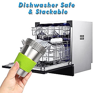 ShineMe Kids Stainless Steel Cups,12oz Kids Metal Drinking Glasses with Lids and Sleeves, 5pack Reusable Water Tumbler for Children and Adults, Apply to Indoor and Outdoor