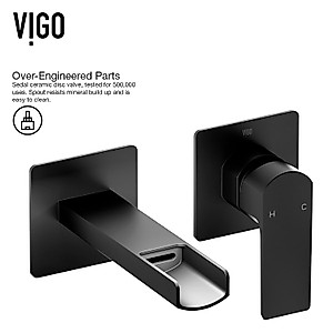 VIGO Atticus 5.125 inch H Single Handle Bathroom Faucet in Matte Black - Wall Mount Faucet - Rough-in Valve Included VG05005MB