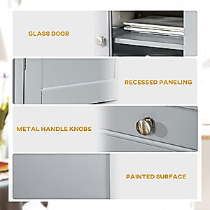 HOMCOM 52" Traditional Kitchen Pantry, Floor Storage Cabinet, Small Cupboard Organizer with Adjustable Shelves and 4-Doors for Dining Room, Living Room, Grey