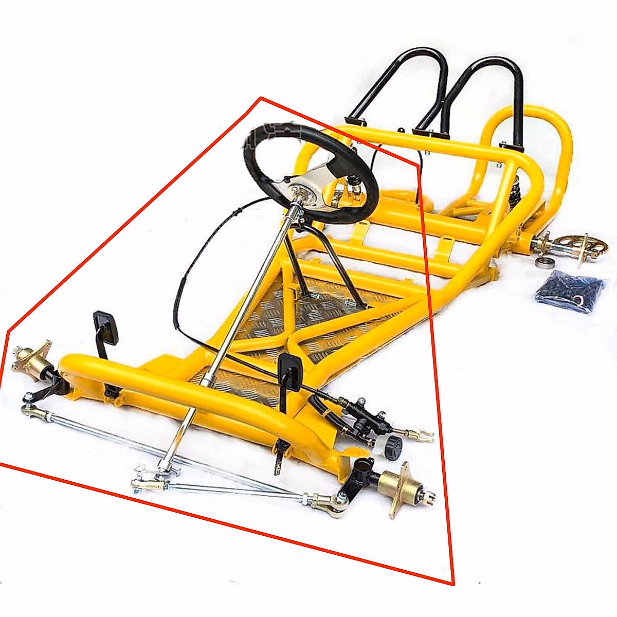 DDBESSIC Go Kart Steering Kit, 640mm Front Steering Wheel Gear Rack Joint Tie Rod & Wheel Assembly Rack Adjustable for DIY 168cc Go Kart UTV ATV Retrofit Replacement