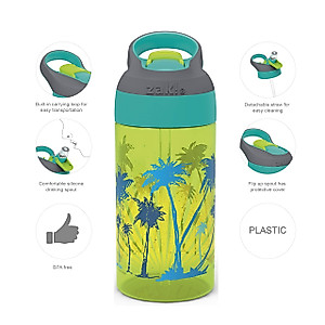Zak Designs 16oz Riverside Beach Life Kids Water Bottle with Straw and Built in Carrying Loop Made of Durable Plastic, Leak-Proof Design for Travel, 2 count (Pack of 1)