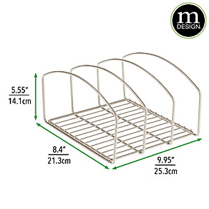 mDesign Steel Cookware Holder, Storage Organizer Rack with Three Slots for Kitchen Cabinet, Pantry, Holds Pans, Pots, Lids, Cookie Sheets, Cutting Boards - Concerto Collection - Satin