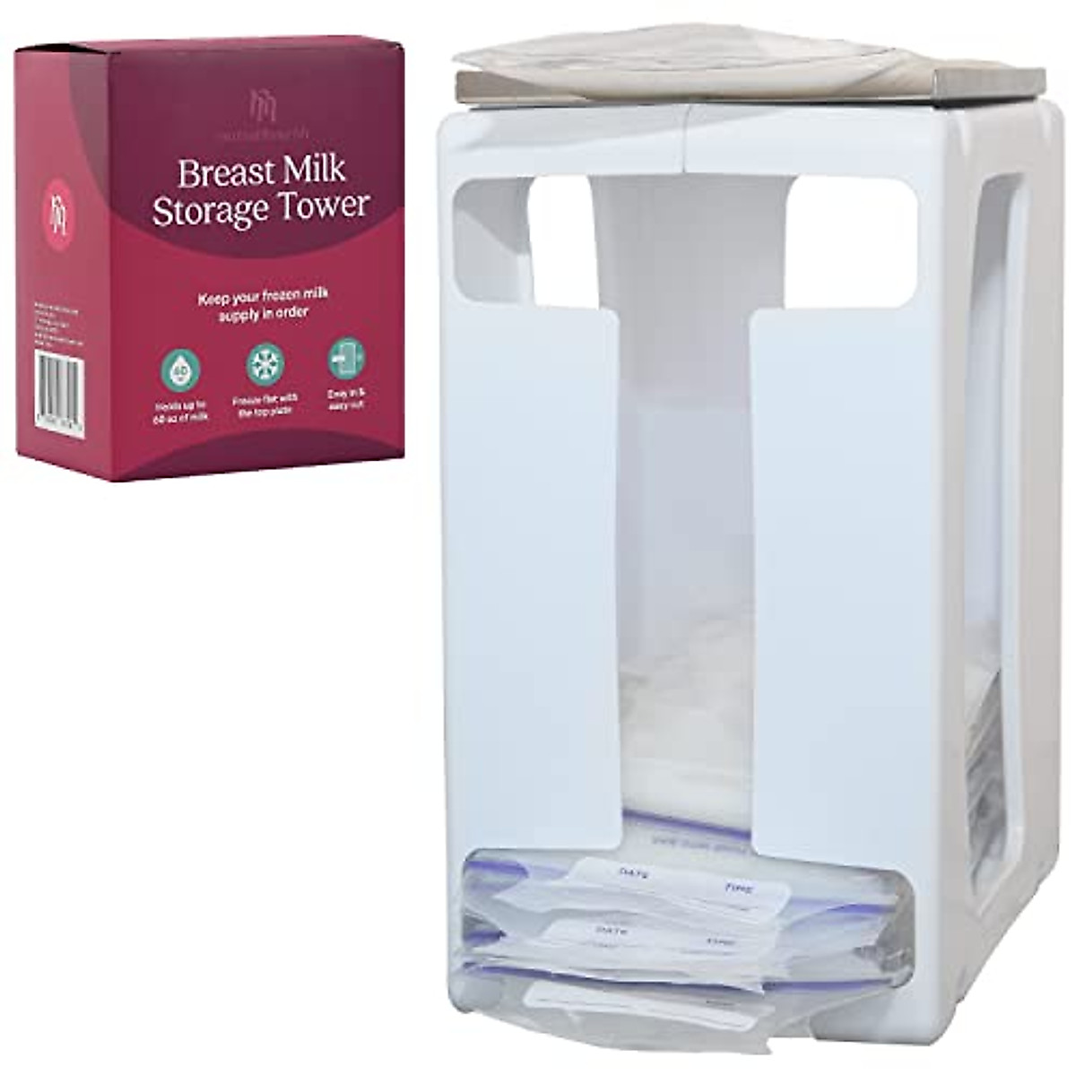 Breast Milk Storage Tower with Tray - Nurse & Nourish - Holds Up to 60 oz - Easily Organize and Freeze Milk - Breastfeeding Essentials - Breastmilk Storage Containers for Freezer
