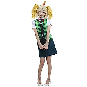 miccostumes Women's Cosplay Costume Secretary Summer Suit Cute Green Checkered Vest Full Set with Headdress (green, M)