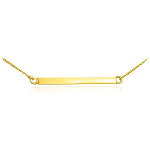 14K Yellow Gold 1-1/4" Horizontal Bar Style Pendant Rolo Chain Necklace - 16"