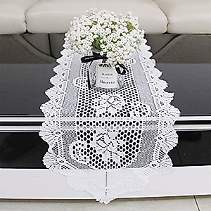 Hananona 2 Pcs Lace Table Runner, 45" x 13" White Cotton Table Dressers for Dining Coffee Tea End Tables, Table Doilies Cover for Home Decor (Style A)