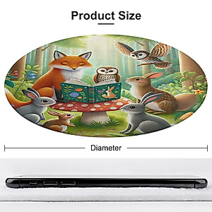 NAWFIVE Animals Reading Books Forest 3Ft Round Rug Non-Slip Cute Cartoon Soft Kids Floor Playing Mat for Bedroom Living Room,Round Carpet for Nursery Dorm