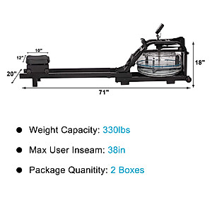 LONABR Water Rowing Machine Steel Frame Water Rower with Digital Monitor Adjustable Resistance Home Gyms Training Fitness Equipment 330lbs Weight Capacity