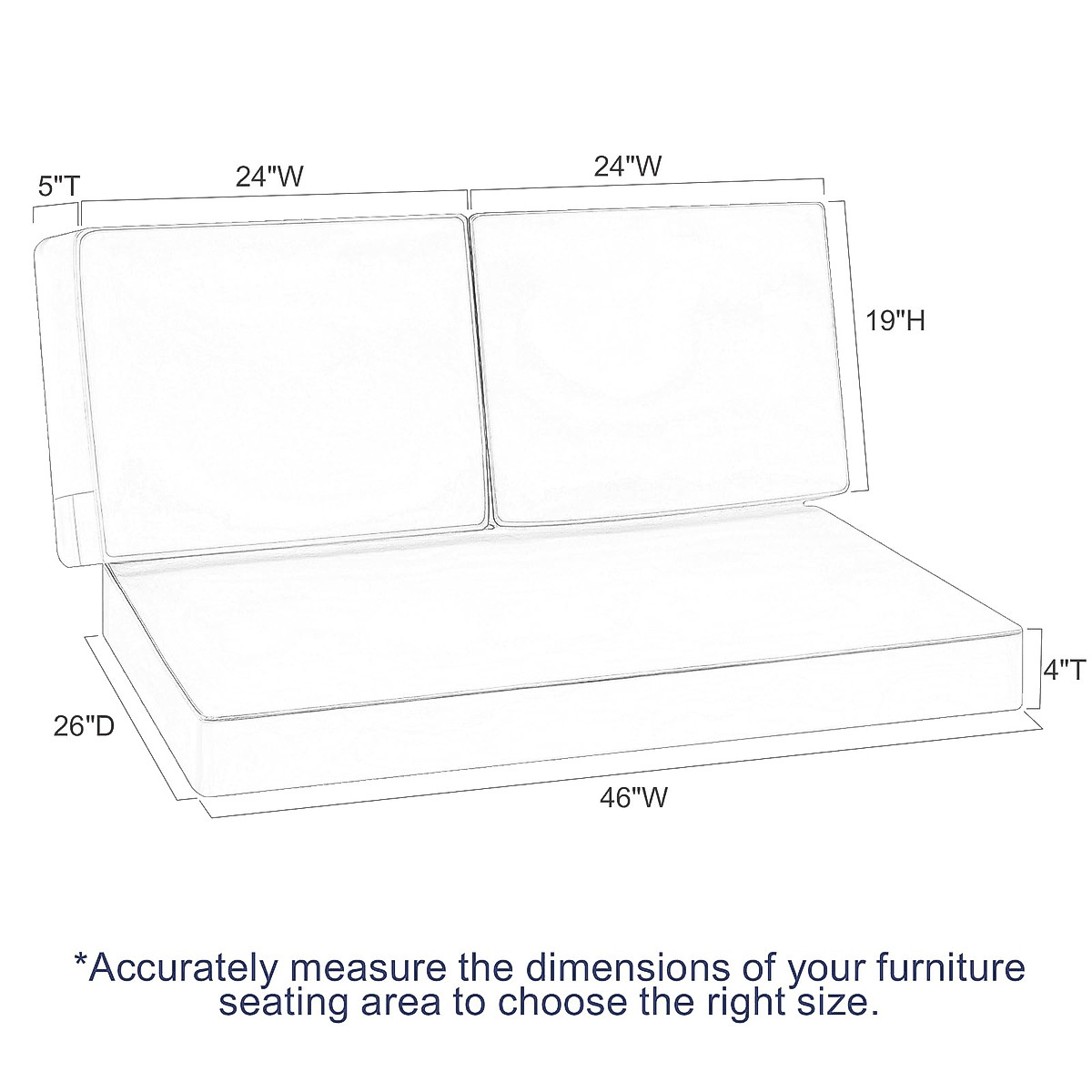 Favoyard Outdoor Loveseat Cushion Set 46 x 26 Inch Waterproof & 3-Year Fade Resistant Patio Furniture Cushions with Removable Cover, Ties and Hidden Zipper for Sofa Bench Couch pads Set of 3, Beige