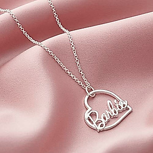 Barbie Script Heart Necklace - Silver