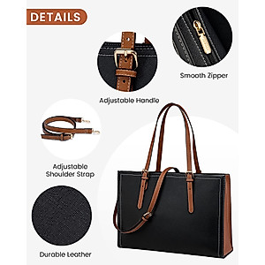 LOVEVOOK Laptop Tote Bag for Women, 15.6 inch Computer Tote Work Bag Purse, Large Waterproof Leather Professional Briefcase for Office, Work Travel
