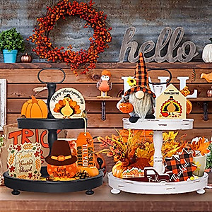 MAONAME Distressed White Tiered Tray, Wooden 2 Tier Tray with Metal Handle, 14.5" x 14.5" x 18", Farmhouse 2 Tier Tray Decor, Rustic Two Tiered Tray for Seasonal Decorations