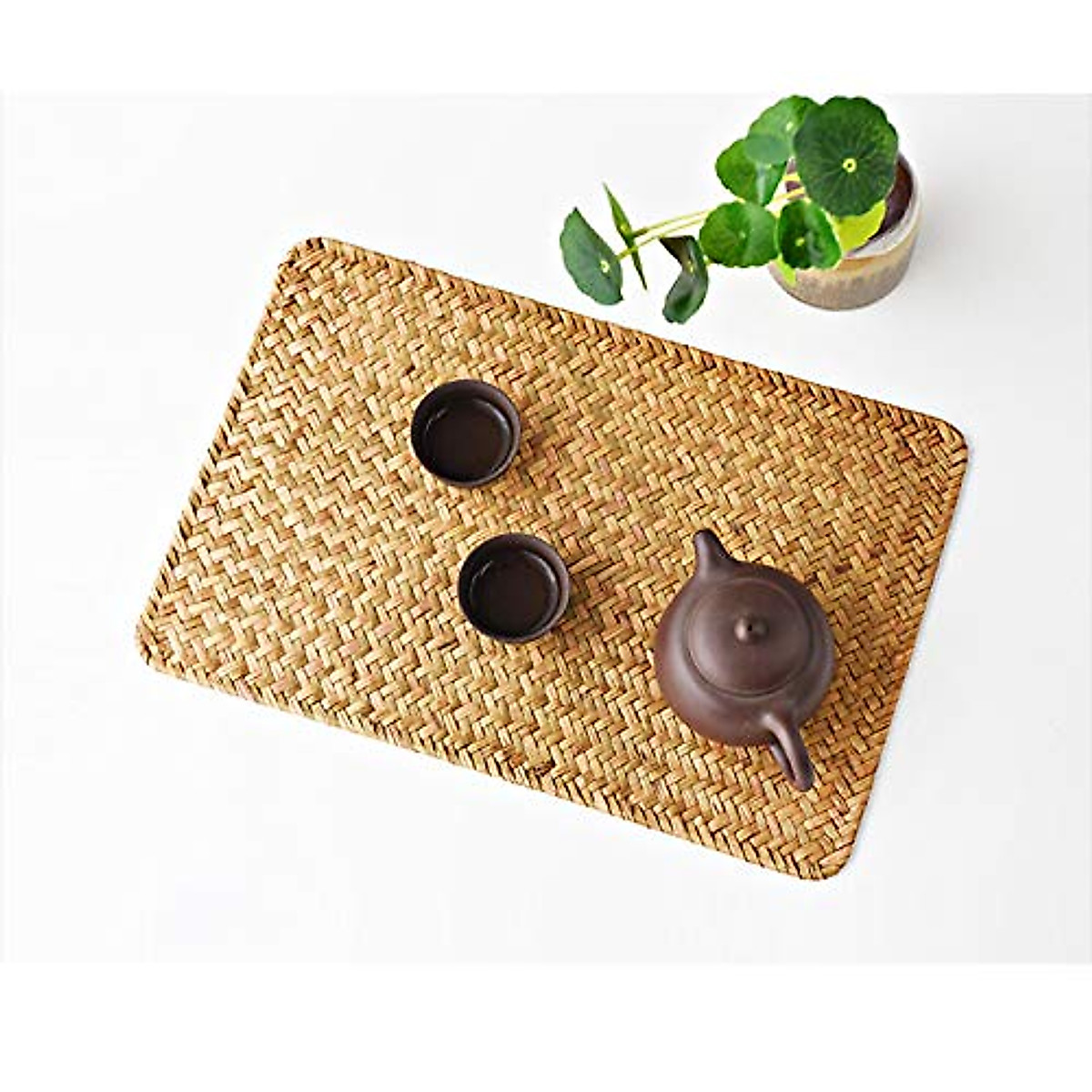 6 Pack Rectangular Woven Placemats, Rattan Wicker Table Mats, 17" x 12", Natural Seagrass Place Mats for Dining Table