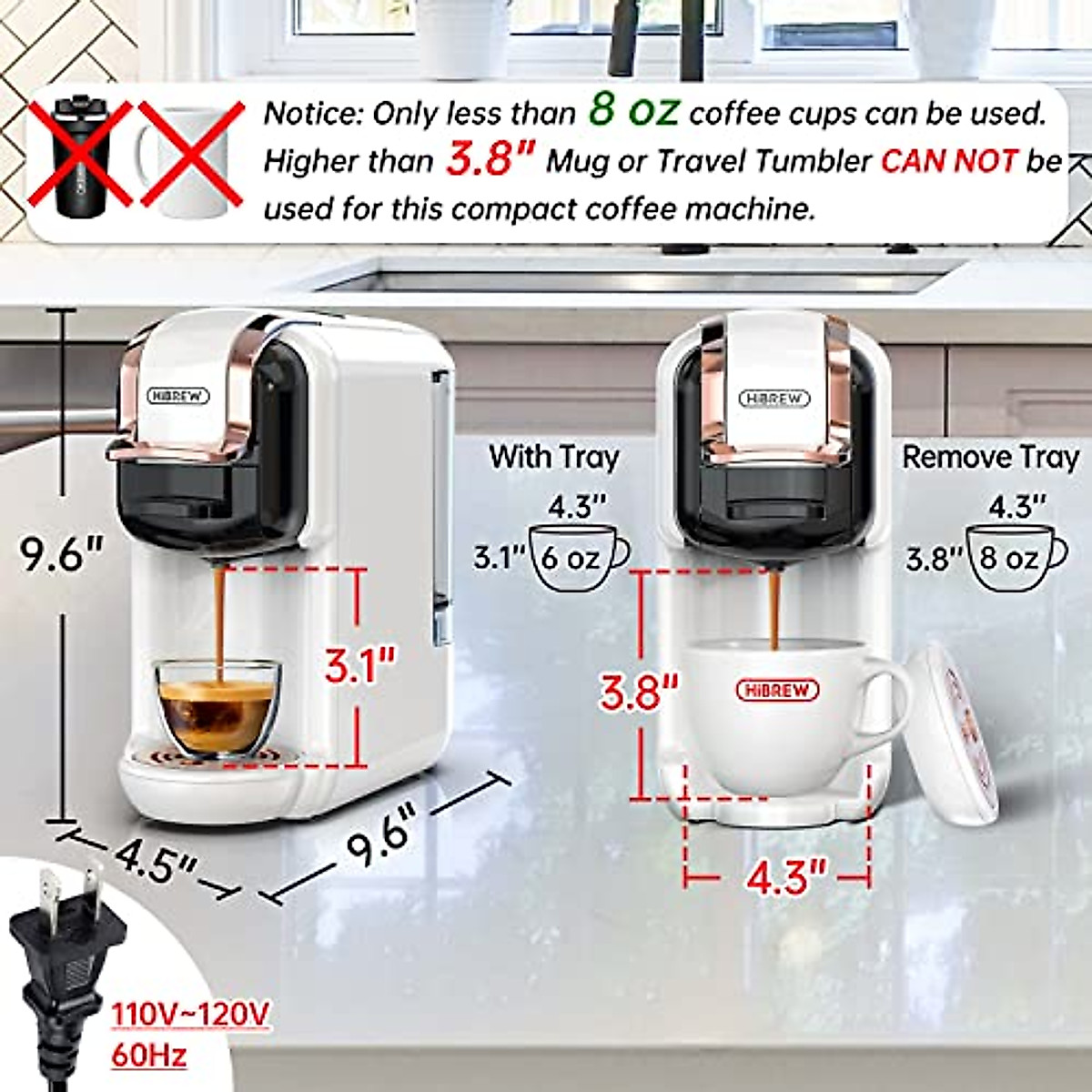 Compact Coffee Maker for Single Pods, HiBREW 5-in-1 Espresso Machine for Kcup*/Nes* Original/DG*/ESE Pod/Espresso Powder Compatible, Cold/Hot Mode, 20 oz Removable Reservoir, LED Bars Indicator,19 Bar