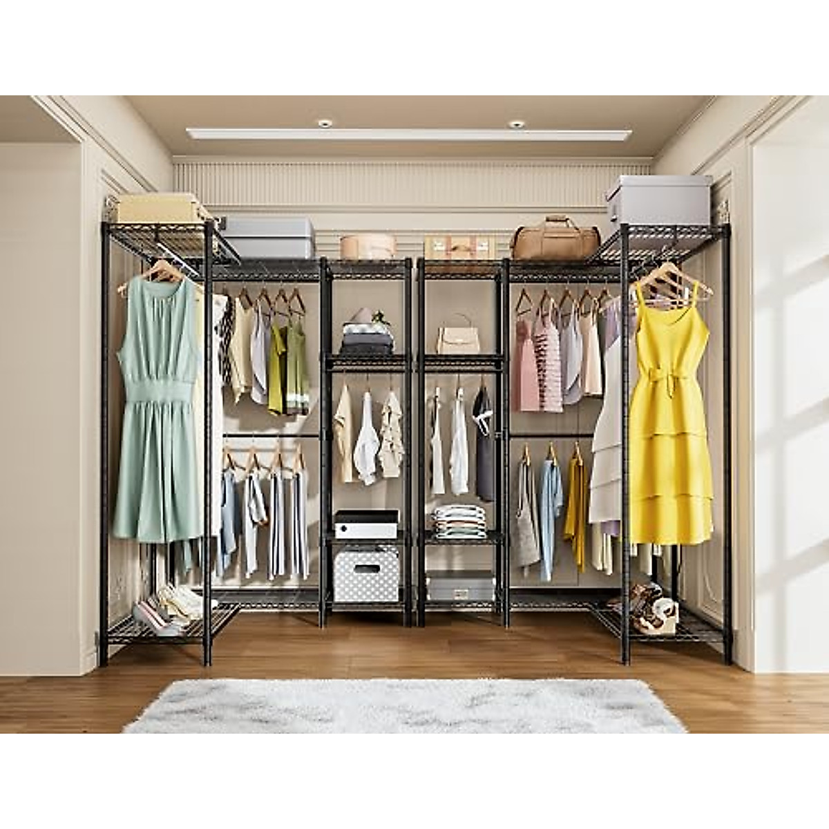 Ulif L2 Heavy Duty L-Shaped Garment Rack, 5-Tier Freestanding Clothes Rack with Shelves, Closet Organizer Storage System for Corner and Small Bedroom, 44"W x 43.3"L x 77.6"H, Max Load 802 LBS, Black