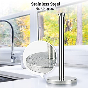 Qflushor Paper Towel Holder Countertop, Weighted Paper Towel Holder Stand for Kitchen Bathroom, Stainless Steel Paper Towel Stand, Brushed