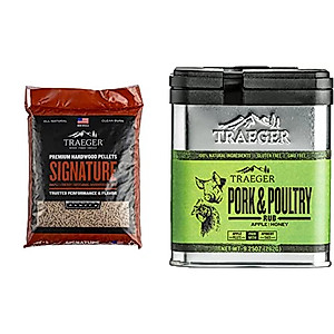 Traeger Grills Signature Blend 100% All-Natural Wood Pellets for Smokers and Pellet Grills, BBQ, Bake, Roast, and Grill, 20 lb. Bag & Grills SPC171 Pork and Poultry Rub with Apple and Honey