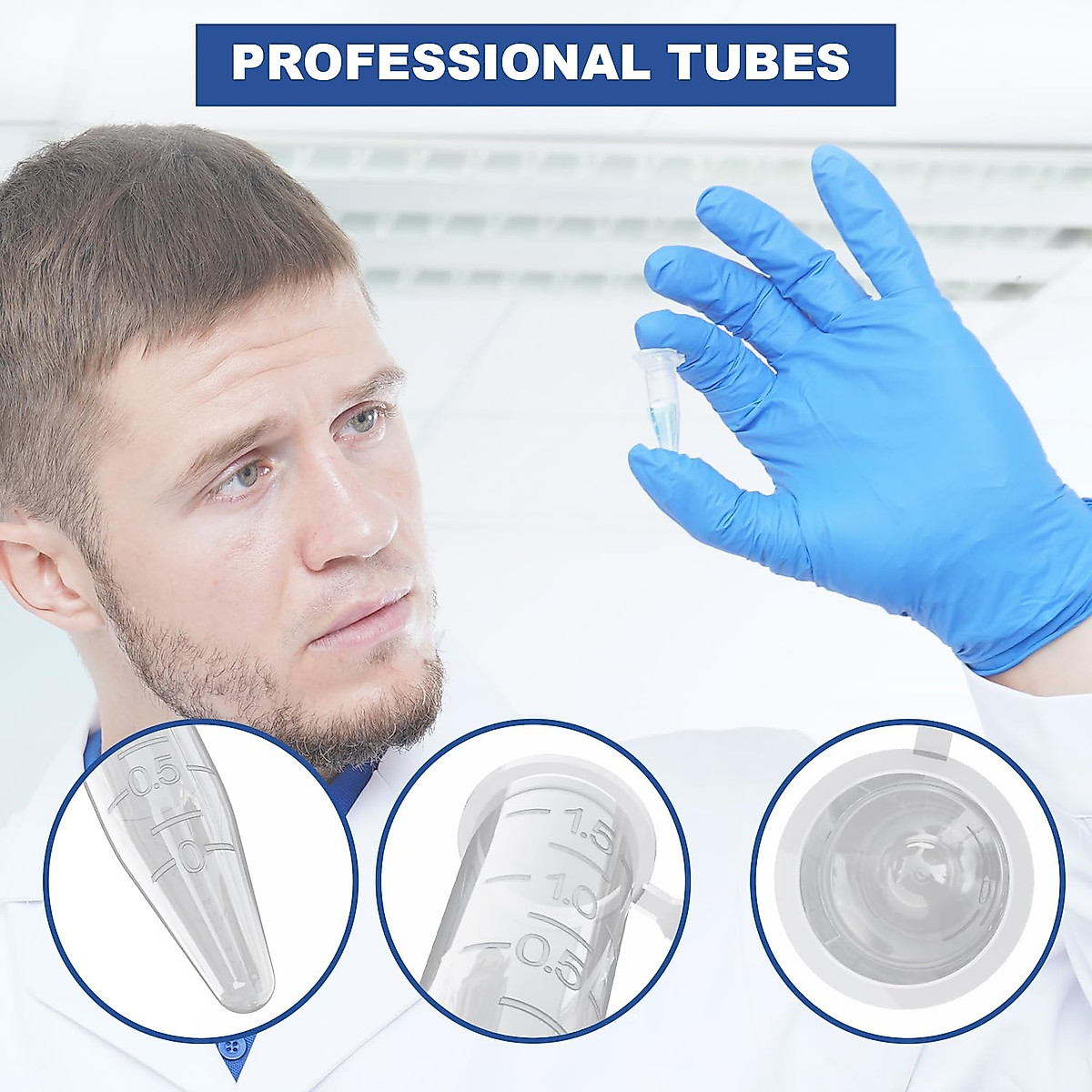 ONiLAB 500Pcs 1.5ml Polypropylene Graduated Microcentrifuge Tubes with Attached Lid,Clear Conical Micro Centrifuge Small Sample Bottle Vials Container for Lab