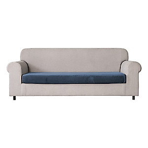 GUYIRT Velvet Couch Cushion Covers Stretch Individual Cushion Covers Non Slip Furniture Protector Washable Sofa Seat Cushion Covers Replacement Sofa Slipcover -Blue-4 Seater