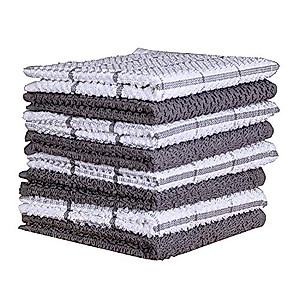 AMOUR INFINI Cotton Terry Kitchen Dish Cloths | Set of 8 | 12 x 12 Inches | Super Soft and Absorbent |100% Cotton Dish Rags | Perfect for Household and Commercial Uses | Light Gray