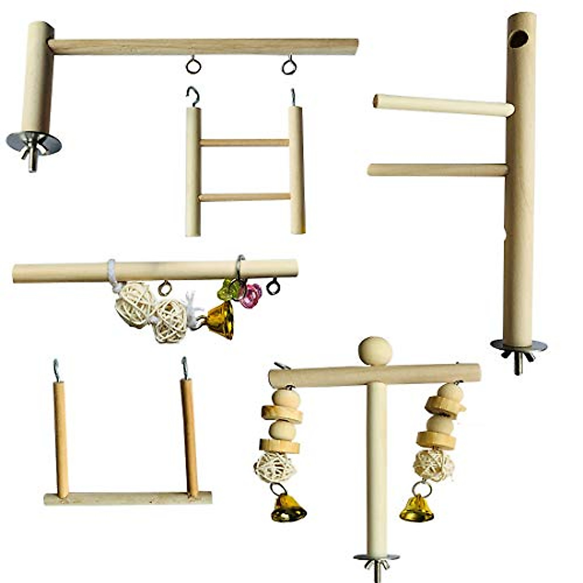 Hamiledyi Parrot Playground Parakeet Perches Outside Cage Bird Climbing Ladder Swing Toy Natural Wood Cockatiel Play Gyms Stand for Small Conure Love Birds Finch African Grey Macaw Amazon Budgies