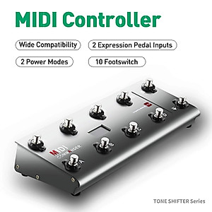 MIDI Foot Controller，MeloAudio Guitar Floor Multi-Effects Portable USB MIDI Foot Controller with 10 Foot Switches，2 Expression Pedal Jacks and 8 Host Presets
