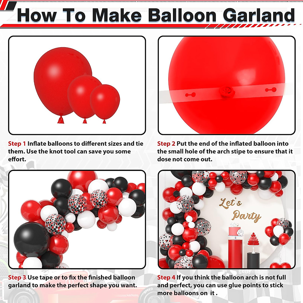 133Pcs Red and Black Balloons Garland Arch Kit for Red and Black Graduation Decorations 2024, Red Black White Balloon for New Year Birthday Las Vegas BBQ Casino Poker Racing Car Party Supplies