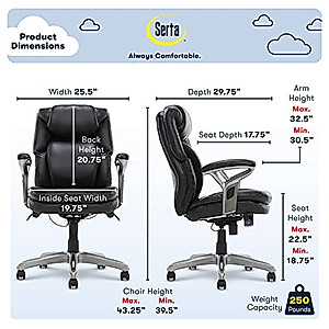 Elle Decor Anniston Wellness by Design Mid Office AIR Lumbar Technology, Ergonomic Computer Chair with Lower Back Support, Bonded Leather, Black
