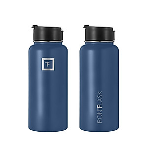 IRON °FLASK Camping & Hiking Hydration Flask, Wide Mouth, 3 Straw Lids, Stainless Steel Outdoor Water Bottle, Double Walled, Insulated Thermos, Metal Canteen - Twilight Blue, 32 Oz