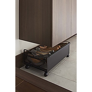 Yamazaki Home Frame Rolling Shoe Rack, Compact Entryway Or Bedroom Metal Shoe Organizer With Wheels, Steel - Holds 4 Shoes, 6 Heels