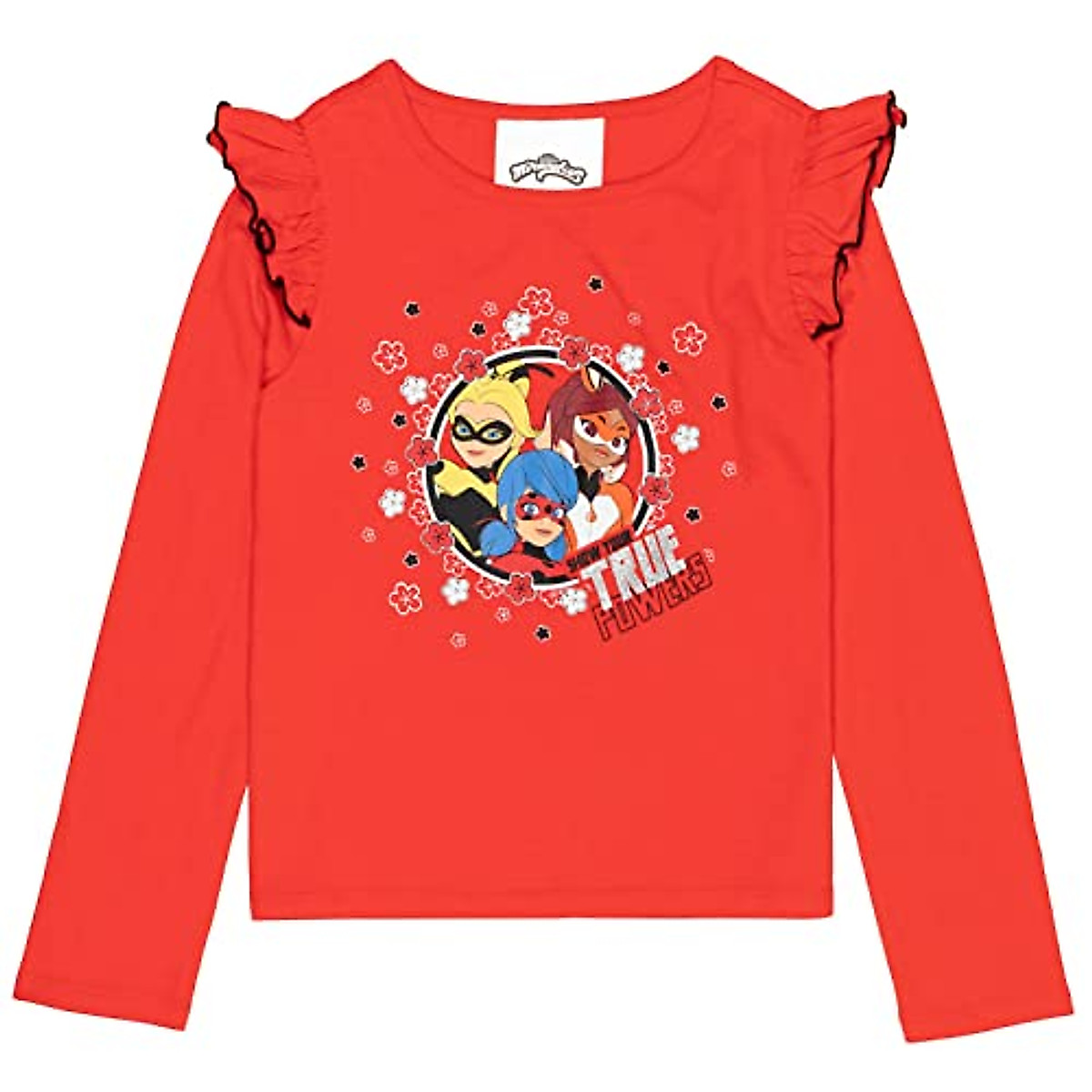 Miraculous Ladybug Cat Noir Rena Rouge Little Girls 2 Pack Ruffle T-Shirts Gray/Red 7-8