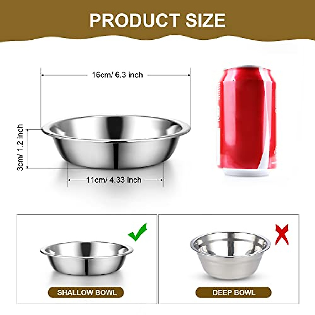 10 Pcs Shallow Cat Food Bowls 6.3 Inches Replacement Stainless Steel Cat Bowls Whisker Fatigue Relief Cat Bowls for Elevated Stand Metal Cat Dishes Basic Bowls for Cat Dishwasher Safe