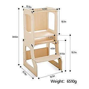 Toddler Kitchen Tower Step Stool Helper with Chalkboard Safety Rail | Kids Counter Stool | Wooden Standing Tower for Toddlers to be Mama’s Kitchen Helper