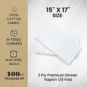 2 Ply Premium Dinner Napkin 1/8 Fold (Package of 300ct) 15" x 17"