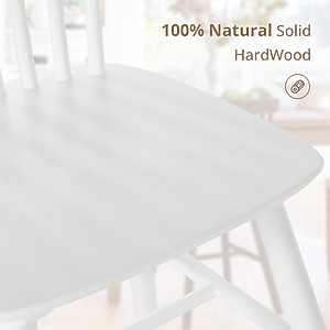 LUE BONA Windsor Dining Chairs Set of 2, Solid White Wood, Slat Back, Arm Rest, Cushion Availability