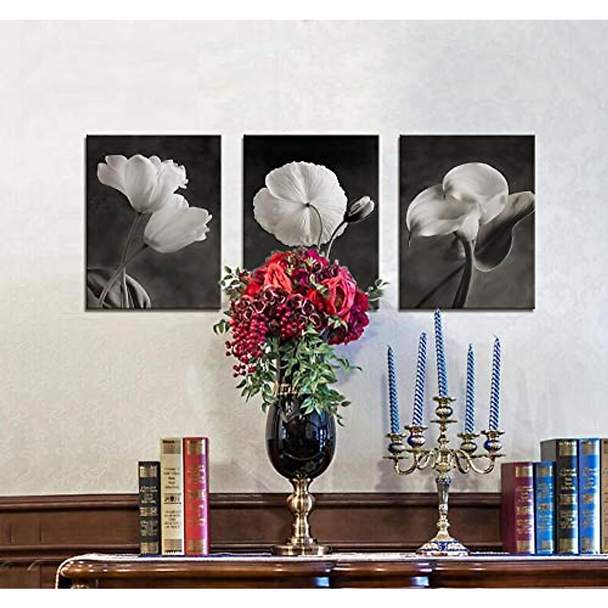 Canvas Wall Art Contemporary Simple Life White Flower Lily Painting Wall Art Decor - 3 Panels Framed Canvas Prints Black and white Style Giclee Artwork Ready to Hang Home Decorations Office Decor Gift