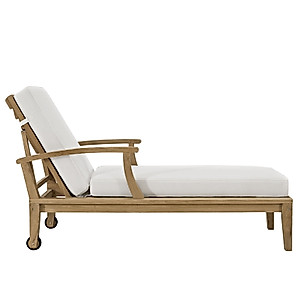 Modway Marina Premium Grade A Teak Wood Outdoor Patio Chaise Lounge Chair in Natural White