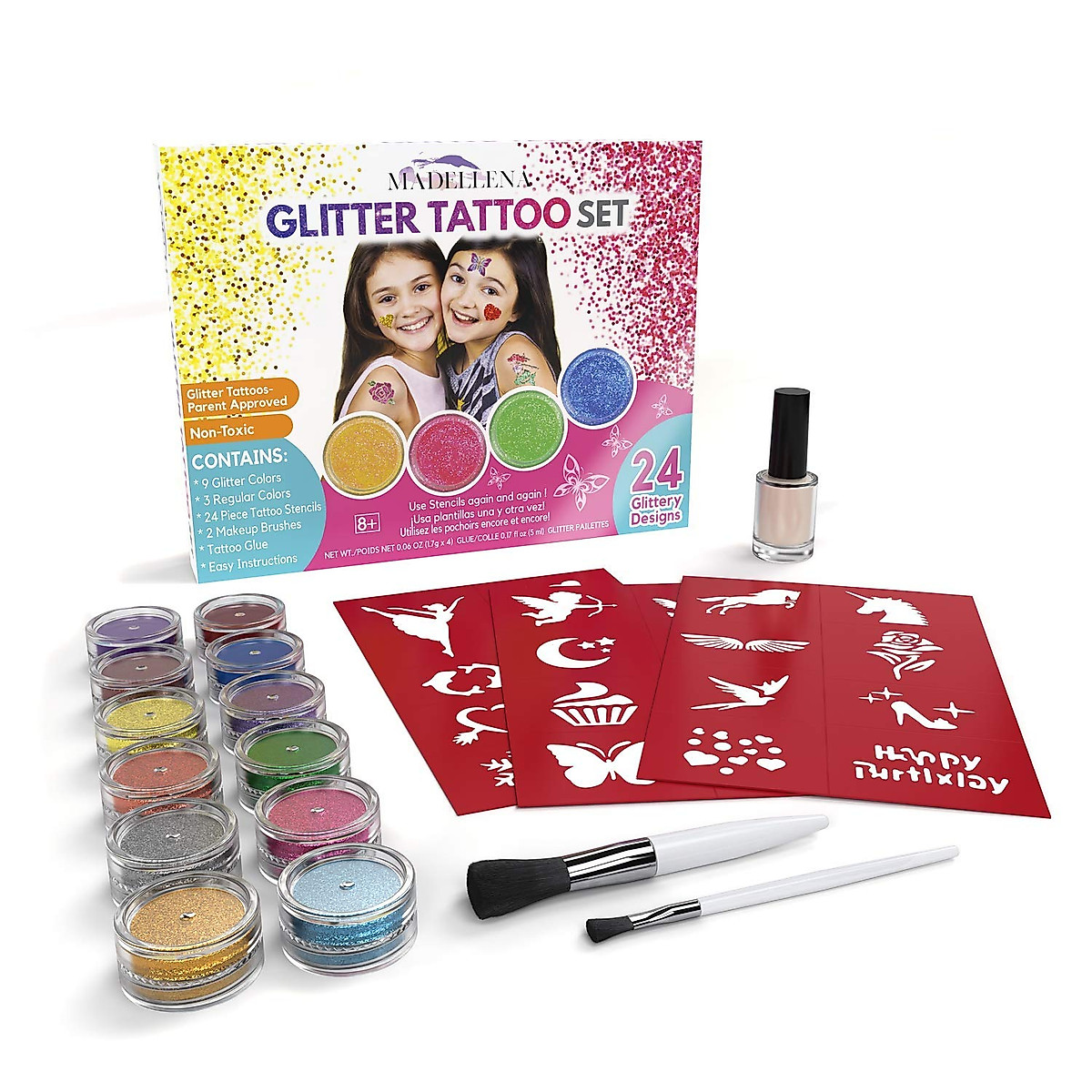 Temporary Glitter Tattoos Kit for Girls, 33 Pieces, Arts & Crafts for Girls, Great Gifts For Girls