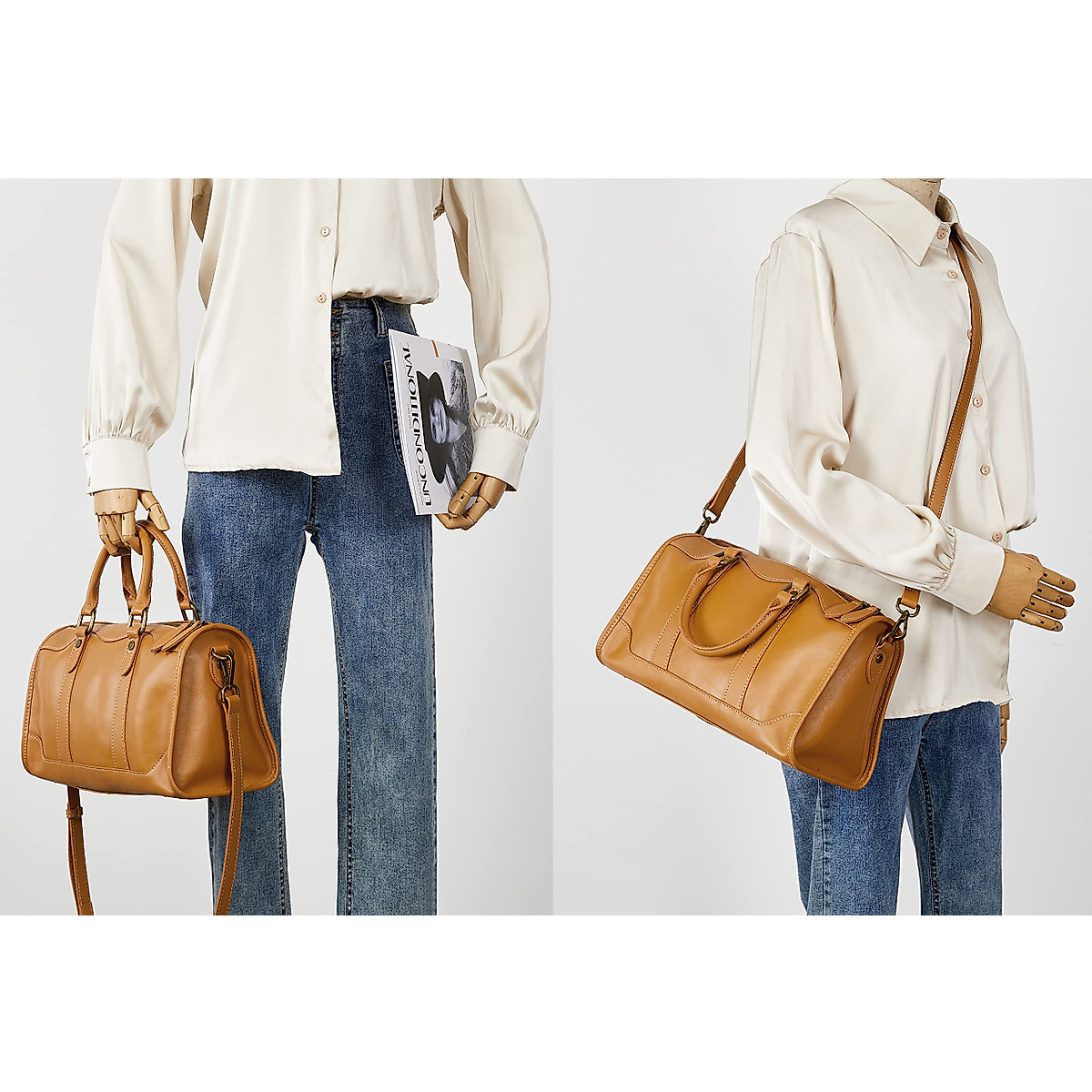 Vintage Leather Satchel Handbags Top Handle Boston Tote Bags With Long Strap (2-Brown)